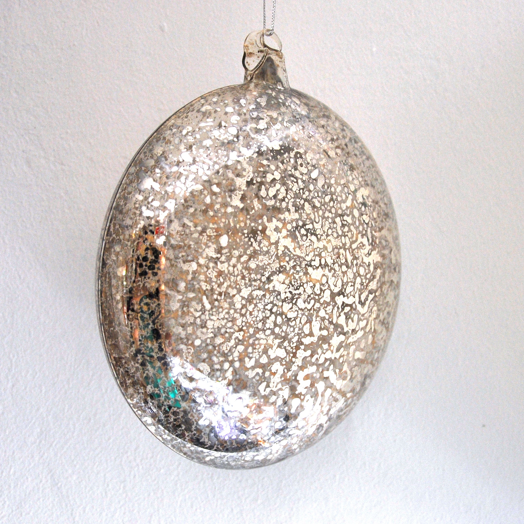 Antiqued Silver Glass Flat Sphere Christmas Decoration – Cirencester ...